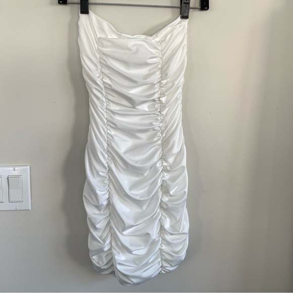 SHEIN | Dresses | Nwot Shein White Strapless Scrunch Sexy Dress | Poshmark